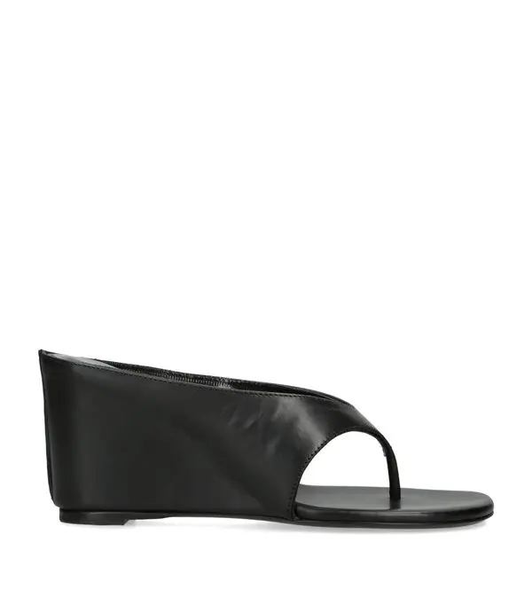 JUDE Shirakabegura Leather Yaga Wedge Sandals 85 - Black