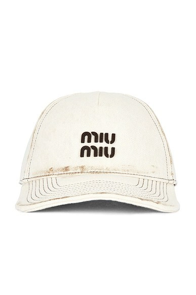 Miu Miu Denim Baseball Cap With Logo Detailing - Bianco