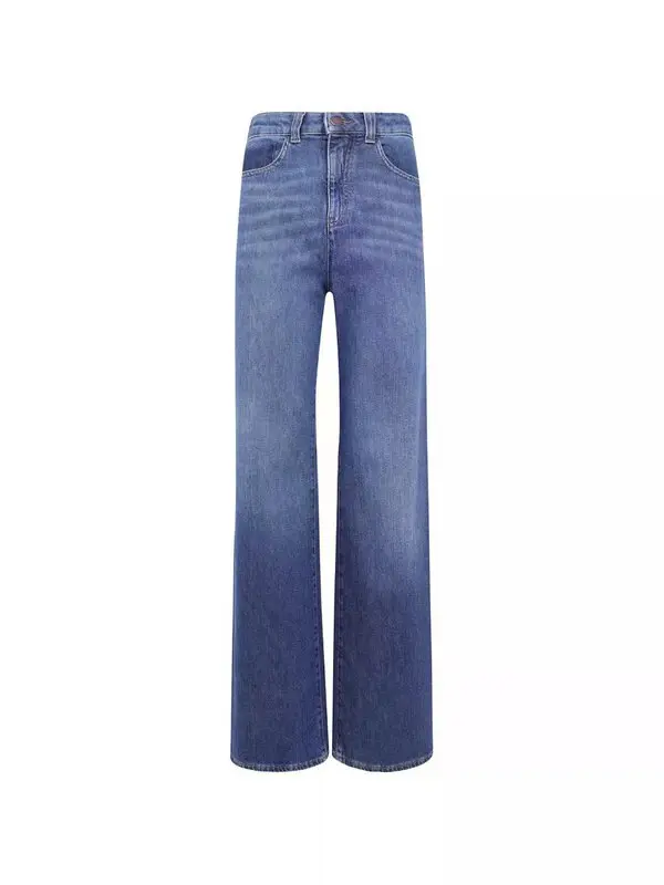 Emporio Armani 5-pocket Pants High-waisted Wide-leg Denim With A Used Look - Blue