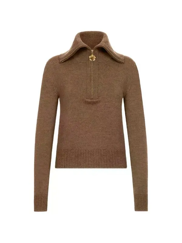 Oscar De La Renta Double-collar Quarter-zip Cropped Sweater