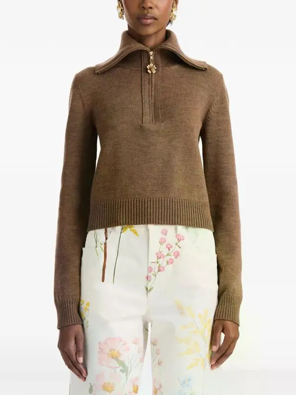 Oscar De La Renta Double-collar Quarter-zip Cropped Sweater