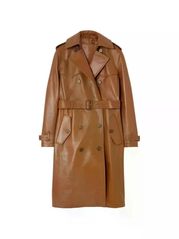 Burberry Long Leather Trench Coat - Brown