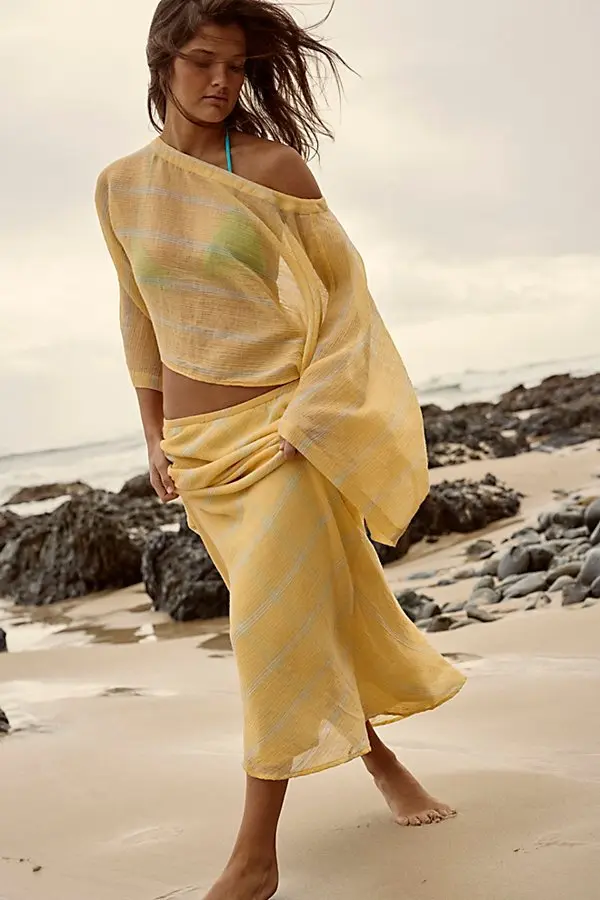 Free People Paula Patterned Skirt Set At - Daffodil Combo