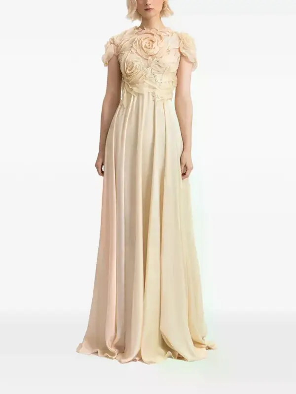 GEMY MAALOUF Floral Appliqué Sheer Panel Maxi Dress