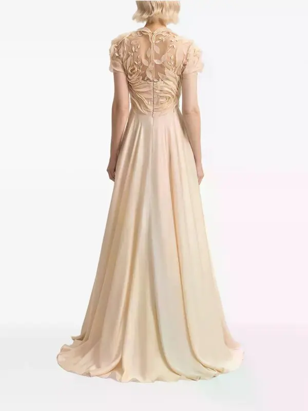 GEMY MAALOUF Floral Appliqué Sheer Panel Maxi Dress