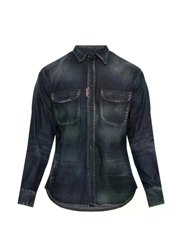 Dsquared2 Faded Leather-patch Denim Shirt