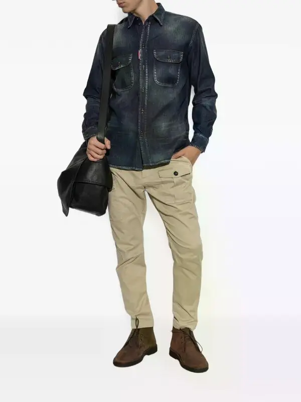 Dsquared2 Faded Leather-patch Denim Shirt