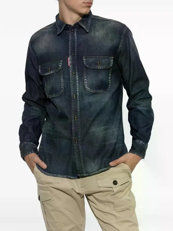 Dsquared2 Faded Leather-patch Denim Shirt