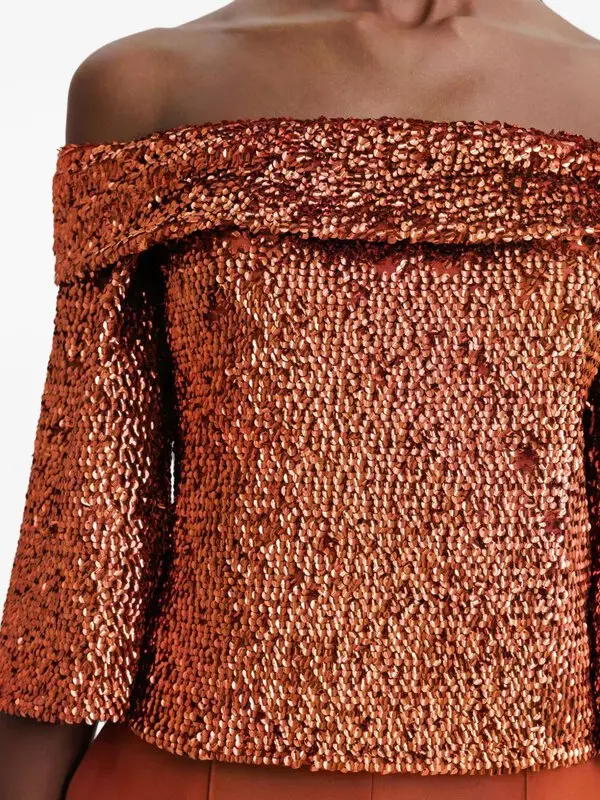 GEMY MAALOUF Sequin-embellished Off-shoulder Top