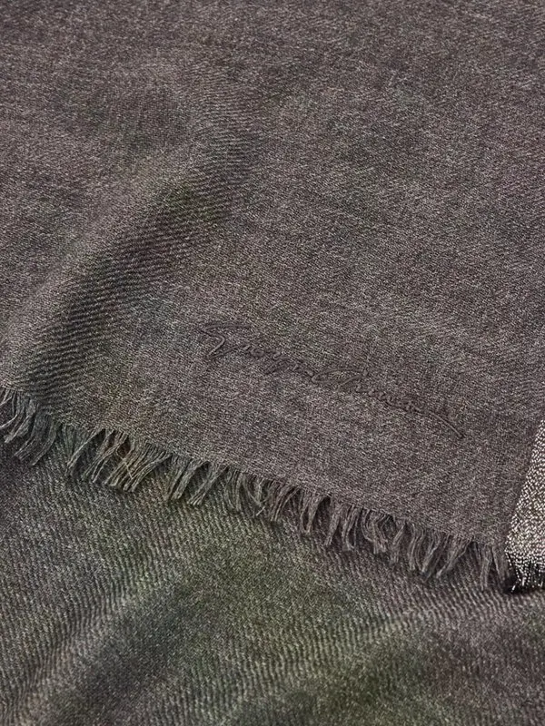 Giorgio Armani Herringbone-pattern Fringed Scarf - Grey