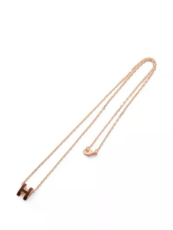 Hermès Pink Enamel Pop H Mini Necklace - Gold