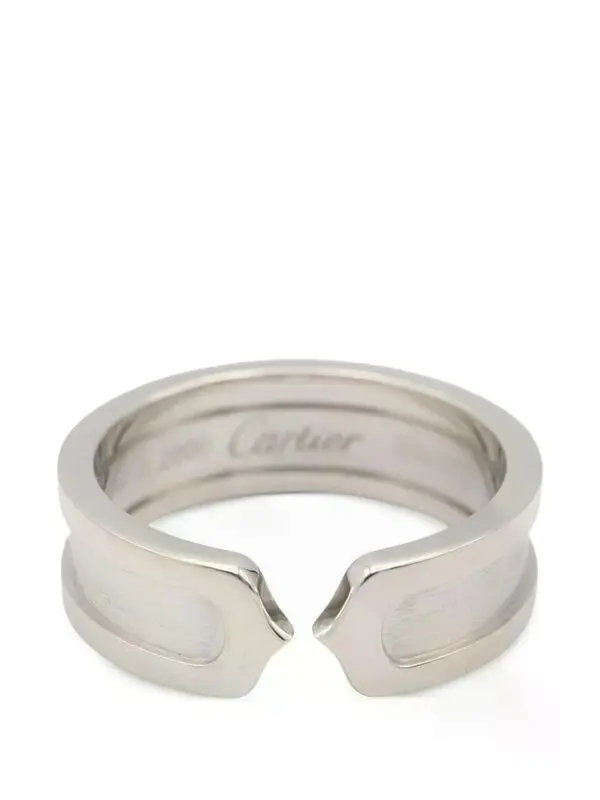 Cartier 18k White Gold Engraved Logo Open Ring - Silver