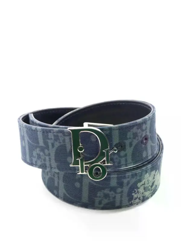 Dior Tears Oblique Motif Embroidered Canvas Belt - Blue