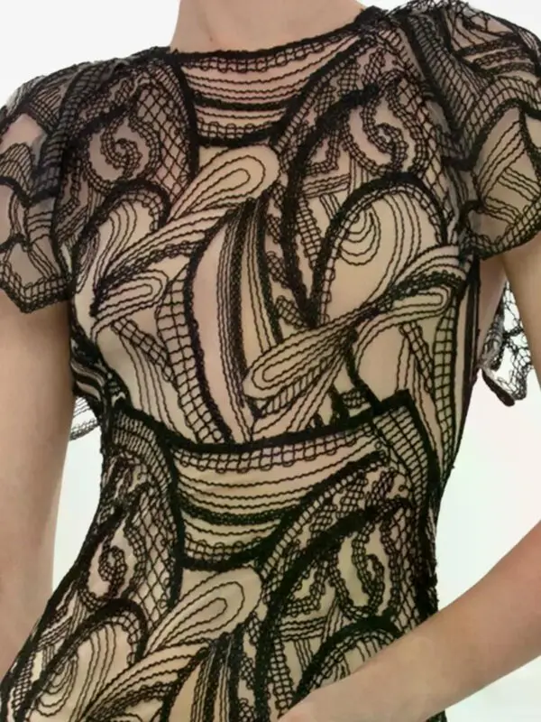 GEMY MAALOUF Black Lace Embroidered Open-back Gown