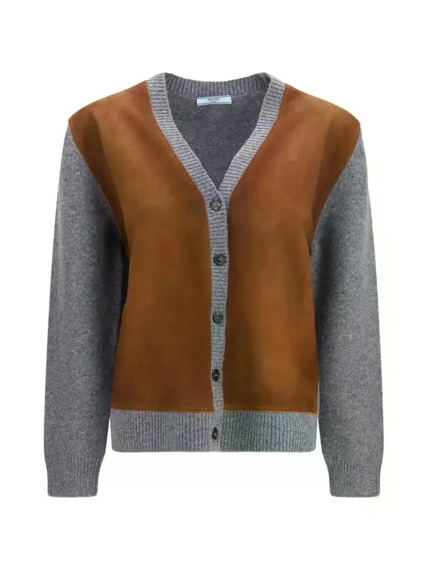 Prada Suede Panel Wool Cardigan