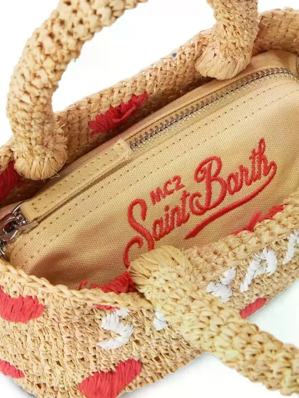MC2 SAINT BARTH Beach Mini Raffia Bag With Embroidered Hearts