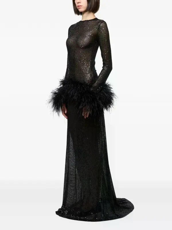ATU BODY COUTURE Sequin-embellished Feather-trim Maxi Dress - Black