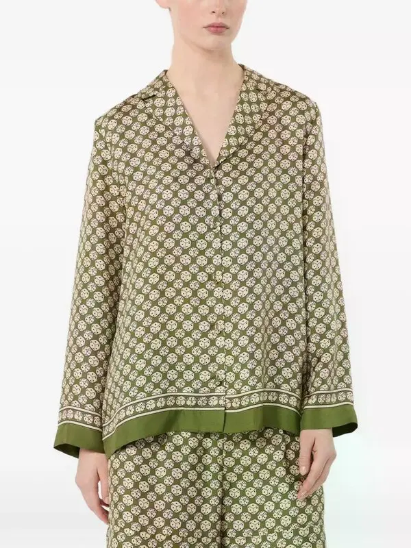 Max Mara Geometric-print Silk Shirt - Green