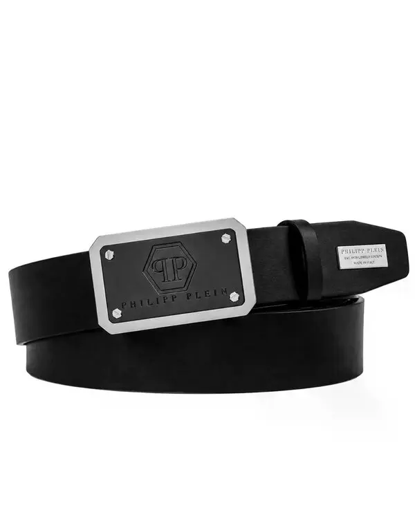 Philipp Plein Hexagon Logo Leather Belt