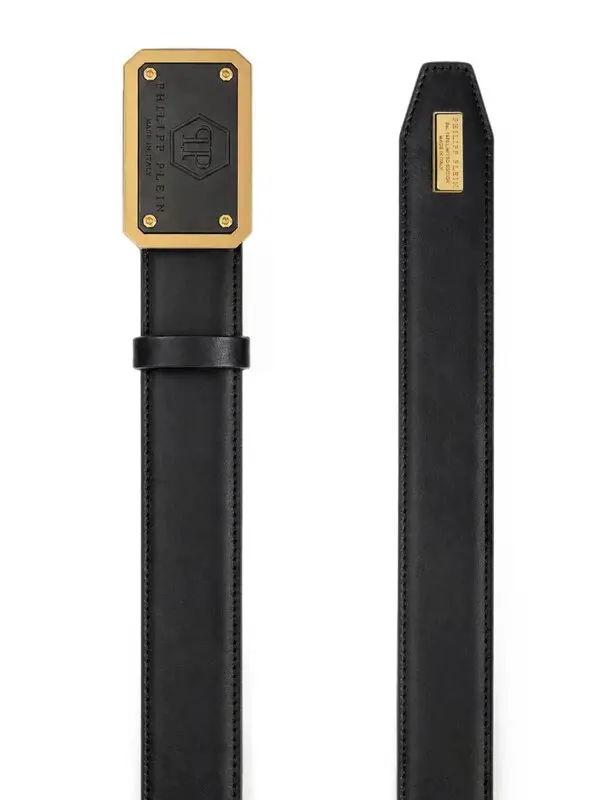 Philipp Plein Hexagon Logo Leather Belt
