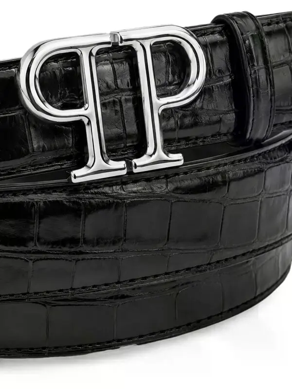 Philipp Plein Leather Belt With Pp Logo Buckle