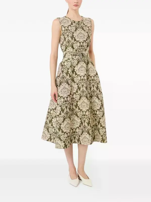 Max Mara Damask Print Sleeveless Midi Dress