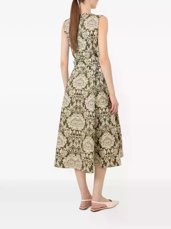 Max Mara Damask Print Sleeveless Midi Dress