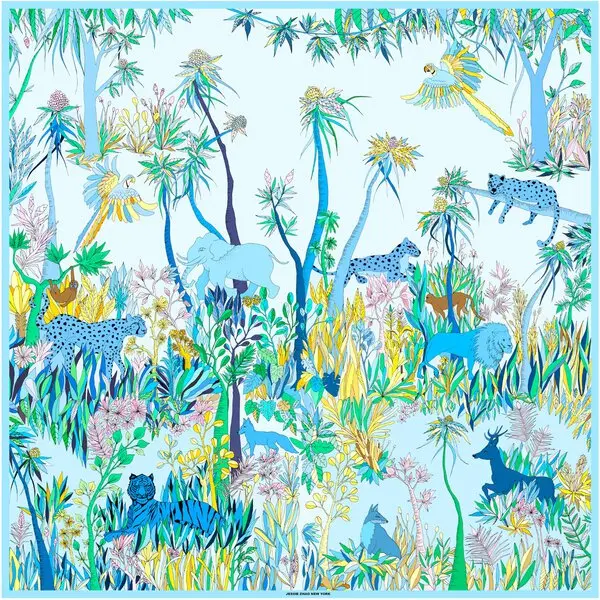 JESSIE ZHAO NEW YORK Silk Scarf Of Animal Kingdom - Blue