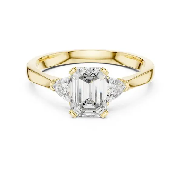 AYA FINE JEWELRY Timeless Emerald Cut Engagement Ring With Trillion Side Stones - Yellow