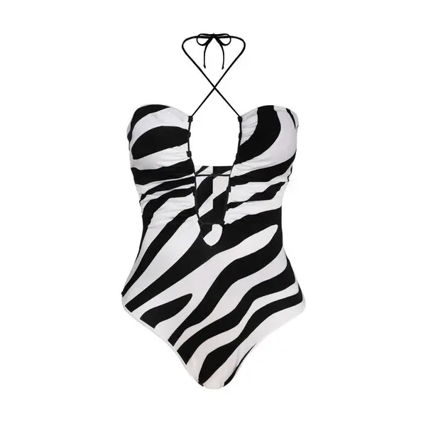 CHERINA BEACHWEAR LLC Mia Zebra Print Halterneck Swimsuit - Brown