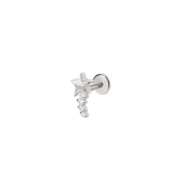 VANCHI Crystal Shooting Star Threadless Flat Back Titanium Cartilage Stud In Platinum - Silver