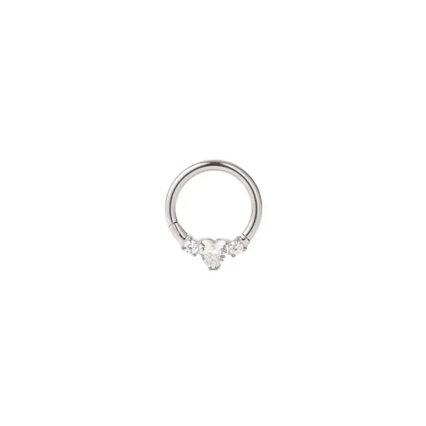 VANCHI Crystal Heart Titanium Daith Ring In Platinum - Silver