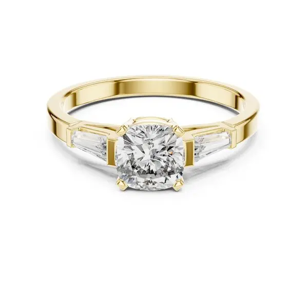 AYA FINE JEWELRY 10k Gold Cushion Cut Three Stone Lab Diamond Engagement Ring - Yellow