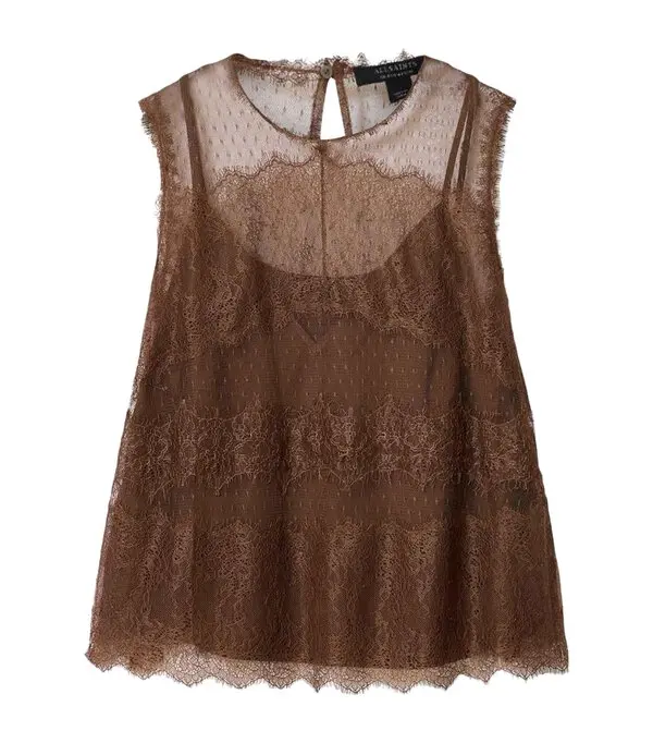 ALLSAINTS Tulle Lace-trimmed Clara Blouse - Brown