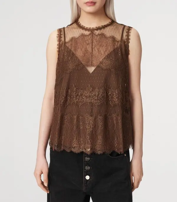 ALLSAINTS Tulle Lace-trimmed Clara Blouse - Brown