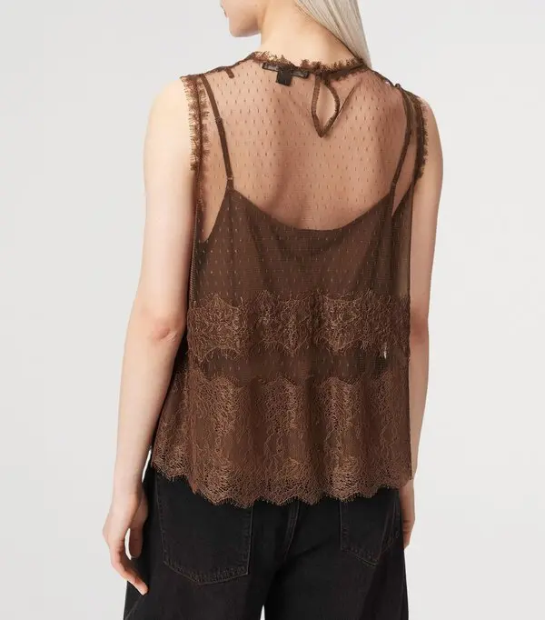 ALLSAINTS Tulle Lace-trimmed Clara Blouse - Brown