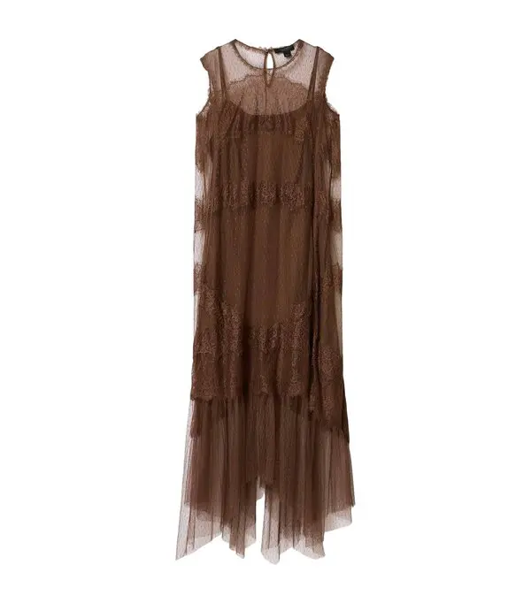 ALLSAINTS Tulle Lace-trimmed Clara Midi Dress - Brown