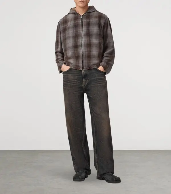 ALLSAINTS Santo Zip-up Hoodie In Checked Organic Cotton
