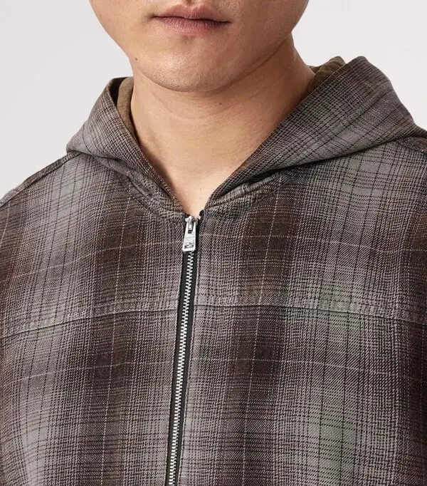 ALLSAINTS Santo Zip-up Hoodie In Checked Organic Cotton