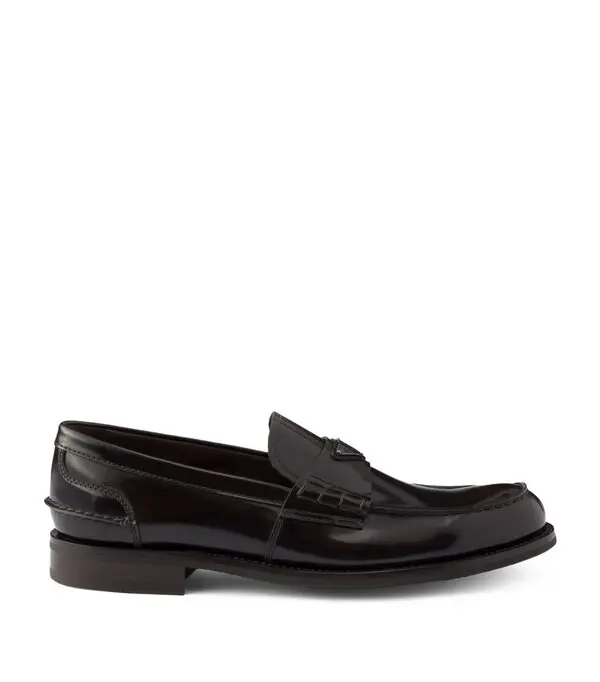 Prada Brushed Leather Triangle Loafers