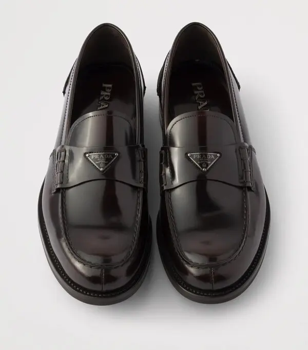 Prada Brushed Leather Triangle Loafers