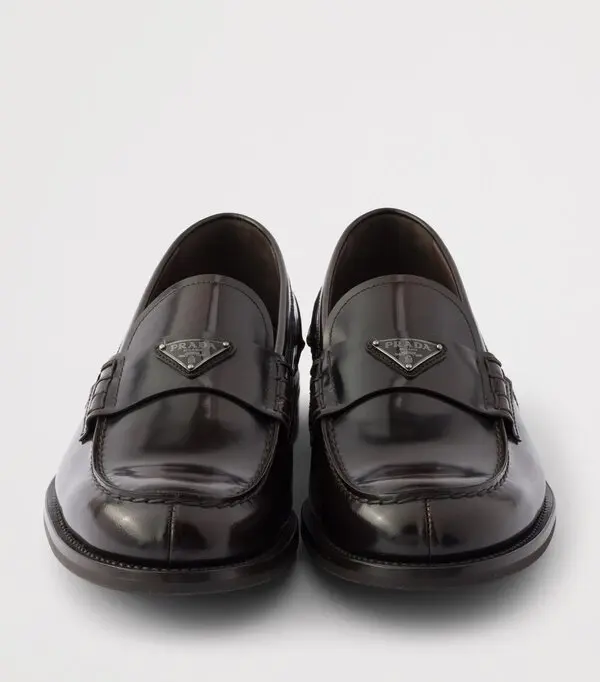 Prada Brushed Leather Triangle Loafers