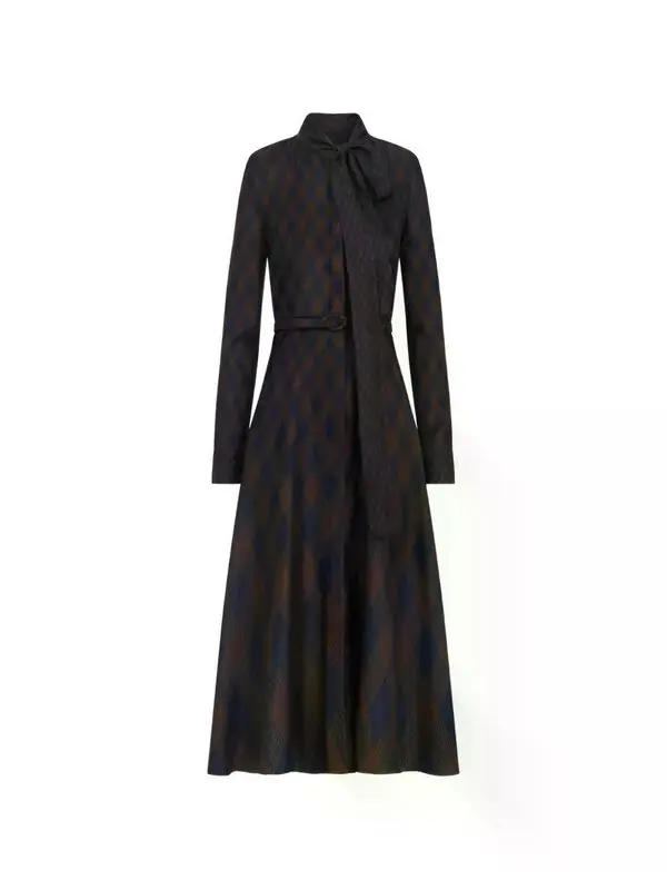 Oscar De La Renta Argyle Print Tie Neck Midi Dress