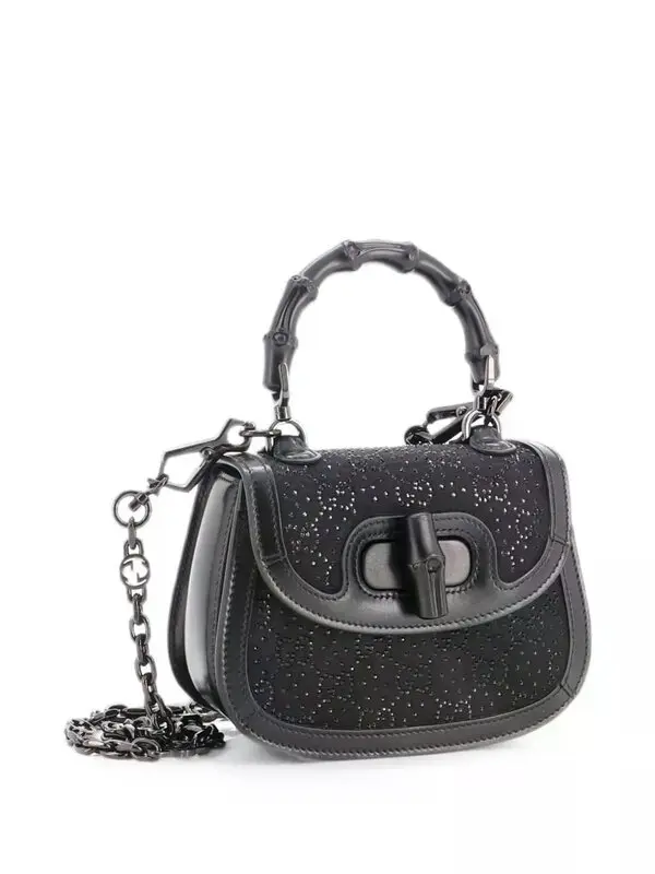 Gucci Bamboo 1947 Crystal Embellished Gg Canvas Mini Shoulder Bag
