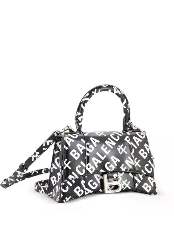 Balenciaga Hourglass Top Handle Bag Printed Leather Xs Satchel - Black