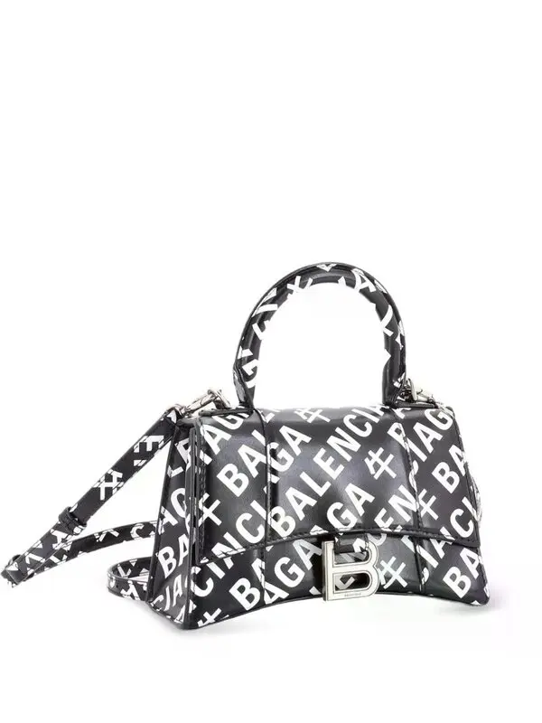 Balenciaga Hourglass Top Handle Bag Printed Leather Xs Satchel - Black
