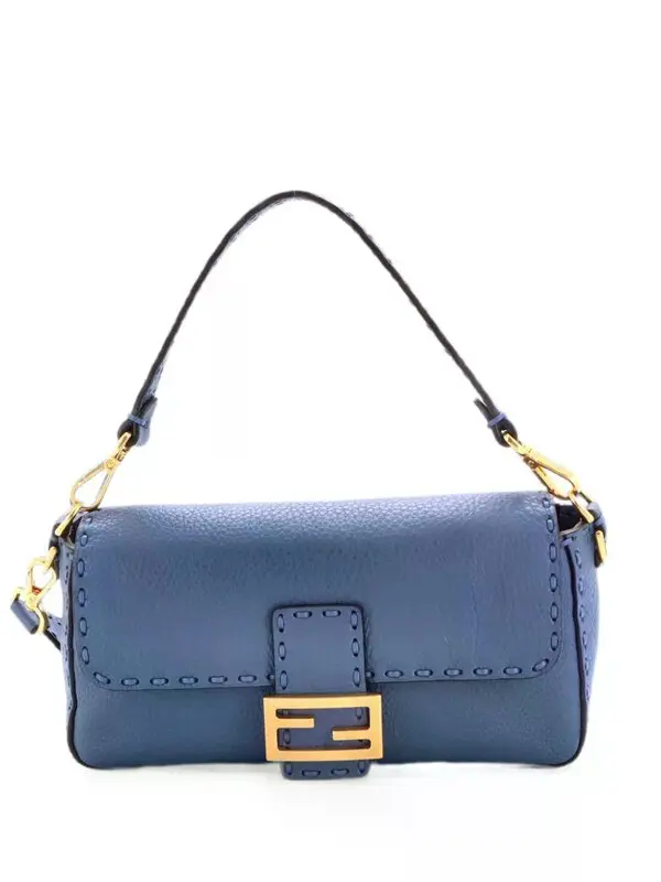 Fendi Selleria Baguette Nm Bag Leather Medium Shoulder Bag - Blue