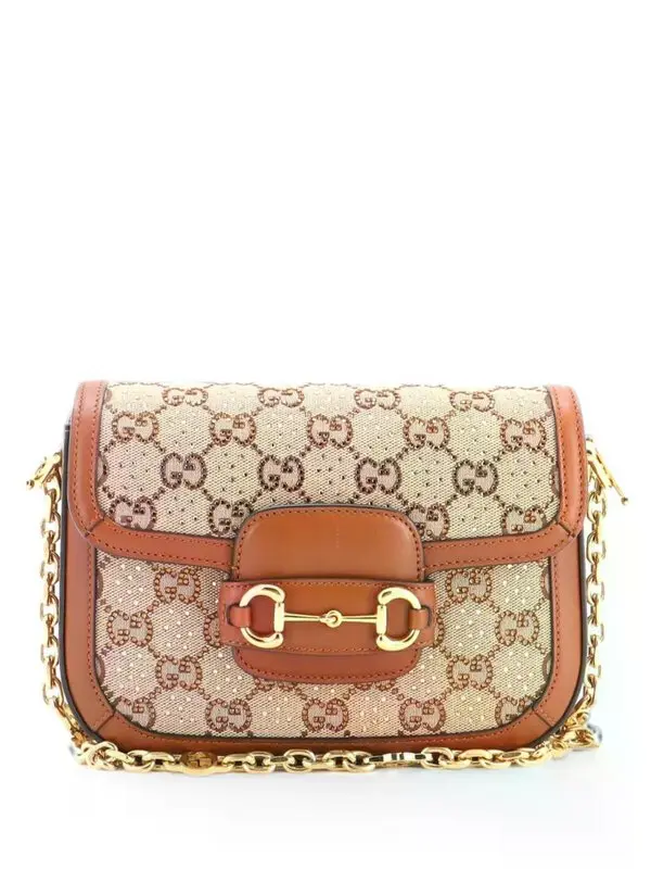 Gucci Horsebit 1955 Crystal Embellished Gg Canvas Mini Shoulder Bag - Brown