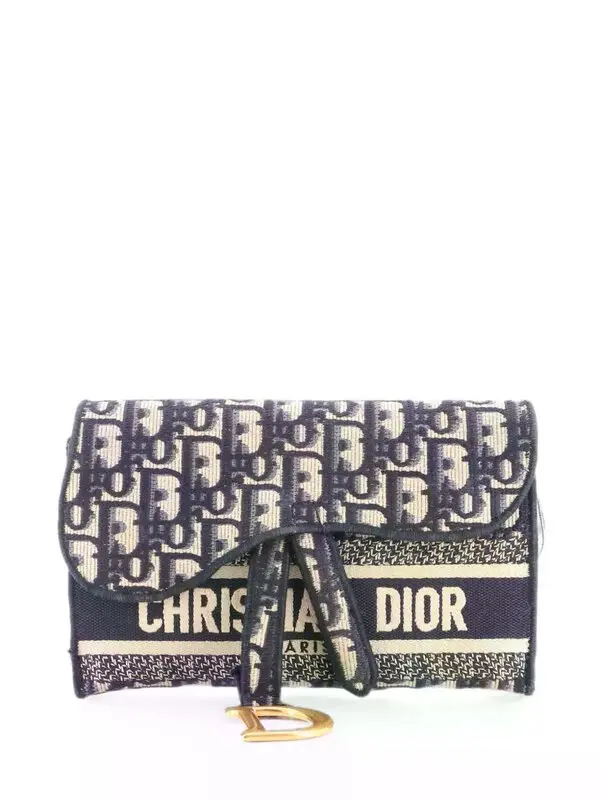 Dior Saddle Slim Pouch Logo Embroidered Oblique Canvas Belt Bag - Blue