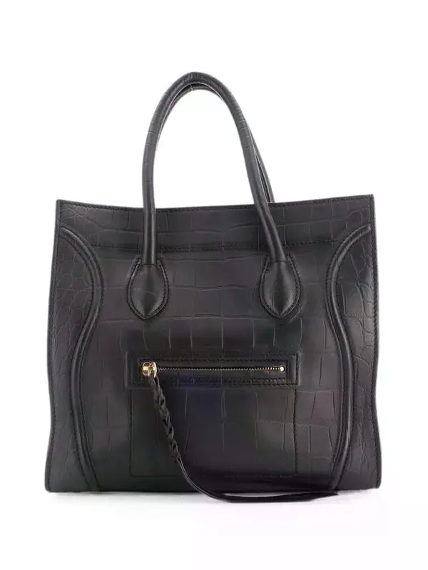 Celine Crocodile Embossed Leather Medium Tote Bag - Black